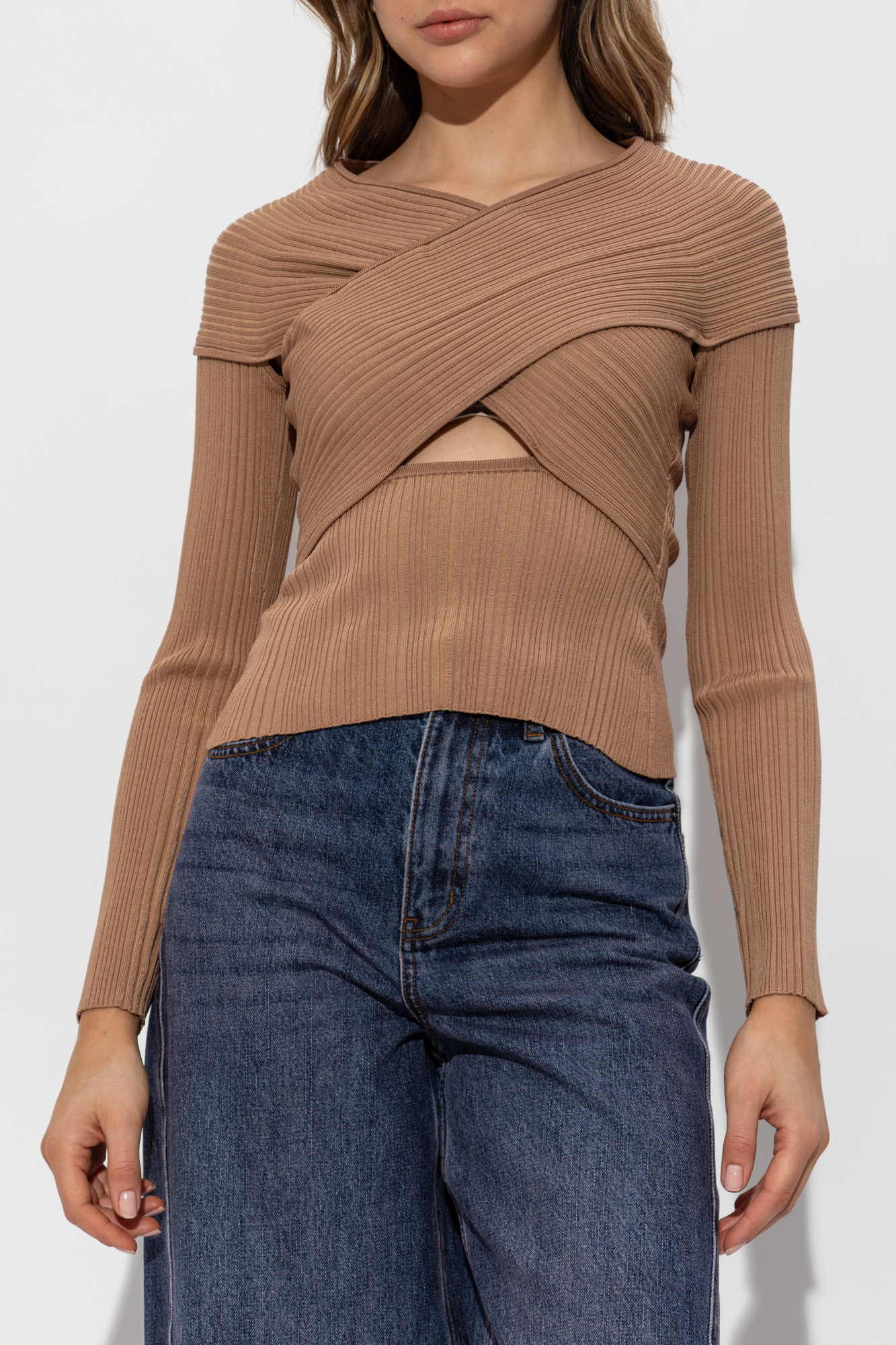 Self-Portrait Ribbed Top with Long Sleeves | Women's Clothing | Vitkac